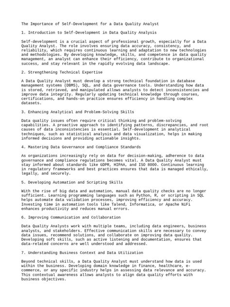 Data Quality Analyst Content Pdf Databases Data Quality