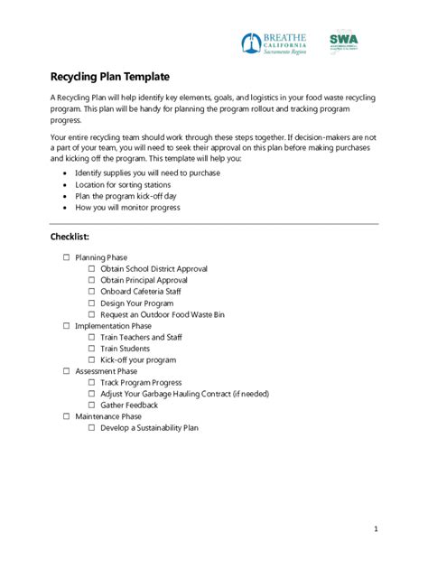 Fillable Online Swa Saccounty Recycling Plan Template Fax Email Print