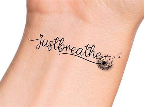 Just Breathe Dandelion Temporary Tattoo Etsy Canada Cool Wrist