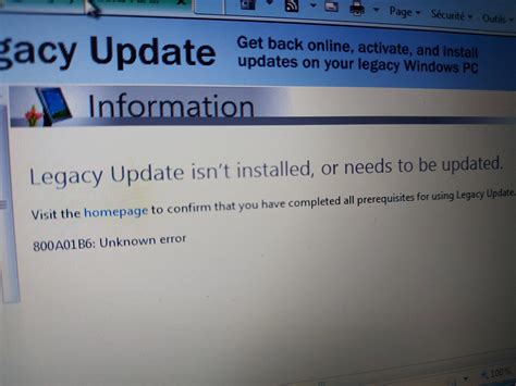 Legacy Update Error Not Installed Rwindows7