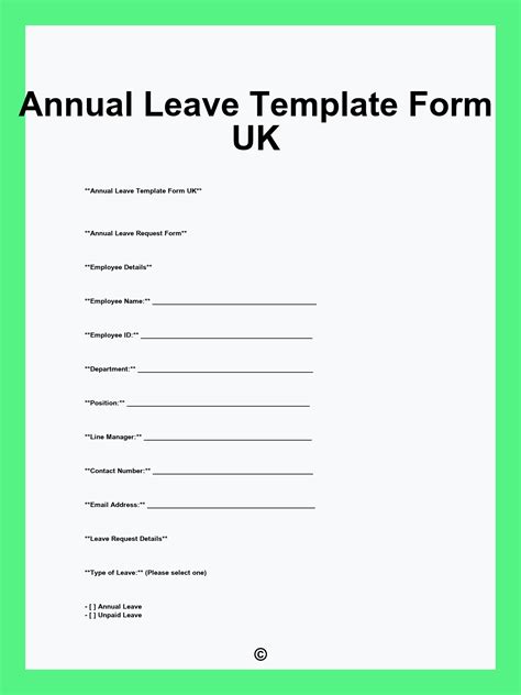 Annual Leave Template Form Uk