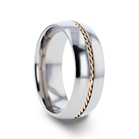 Titanium Mens Ring With Braided 14k Gold Inlay