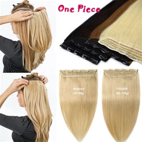 One Piece 100 Remy Clip In Human Hair Extensions 34 Full Head Weft