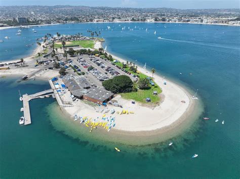 Aerial View Of Boats And Kayaks In Mission Bay Water Sports Zone In San