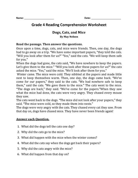 4th Grade Reading Comprehension Worksheets Artofit