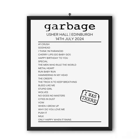 Garbage Edinburgh July 2024 Setlist Poster Garbage Edinburgh July 2024 Setlist Poster