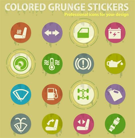 Premium Vector Car Interface Colored Grunge Icons