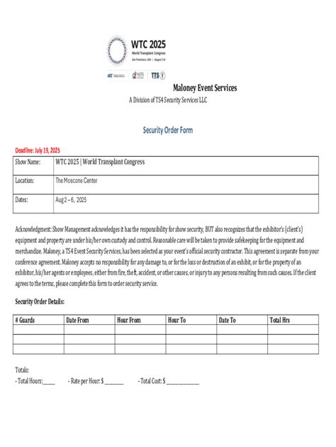 Fillable Online Maloney Event Services Security Order Form Fax Email