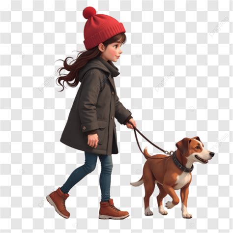 開朗的卡通女士和小狗一起行走 卡通女孩png去背圖片素材免費下載，免摳圖設計圖案下載 Pngtree