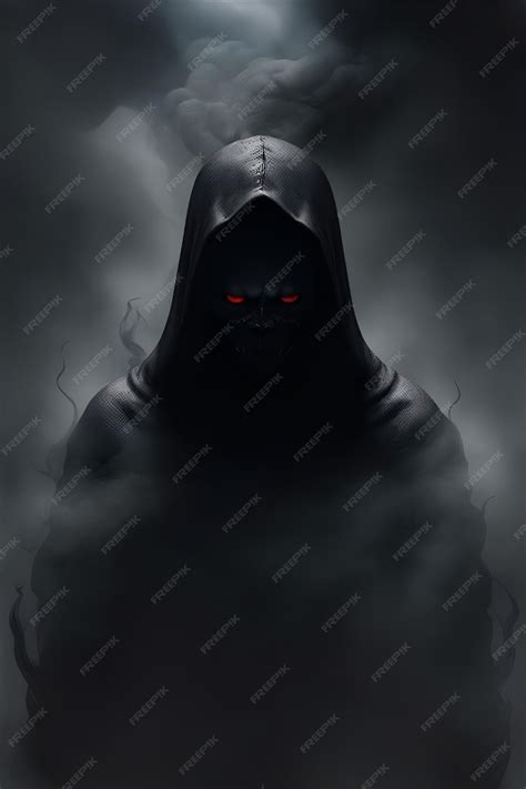 Premium Ai Image A Poster Of A Black Cloak With A Red Eyes And A