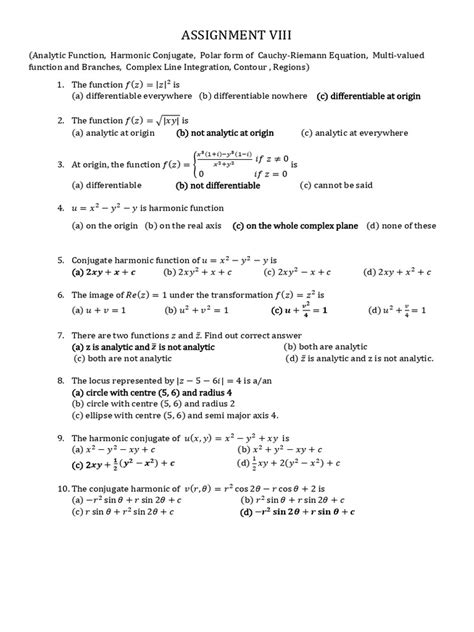 Complex Analysis Assignment Questions Pdf Mathematical Concepts