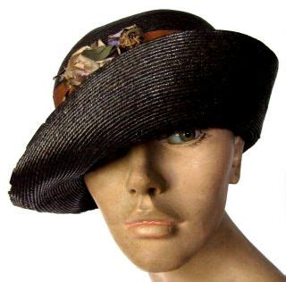 Vintage 1920s Fine Black Straw Women S Cloche Hat Brown Ribbon Flowers 61727028