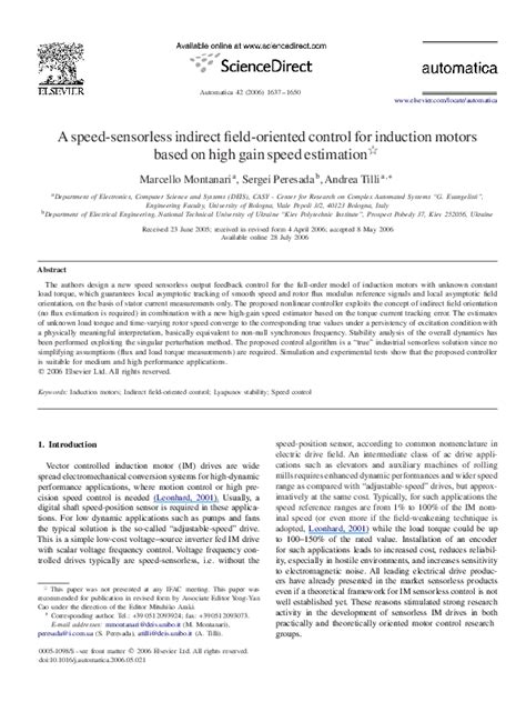 pdf sensorless indirect field oriented control of induction motor via