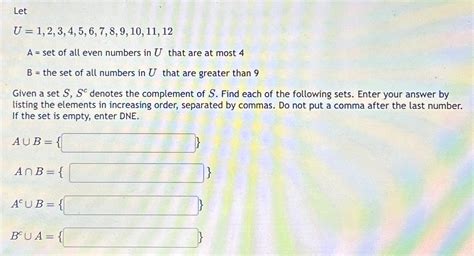 Solved LetU=1,2,3,4,5,6,7,8,9,10,11,12A= ﻿set of all even | Chegg.com
