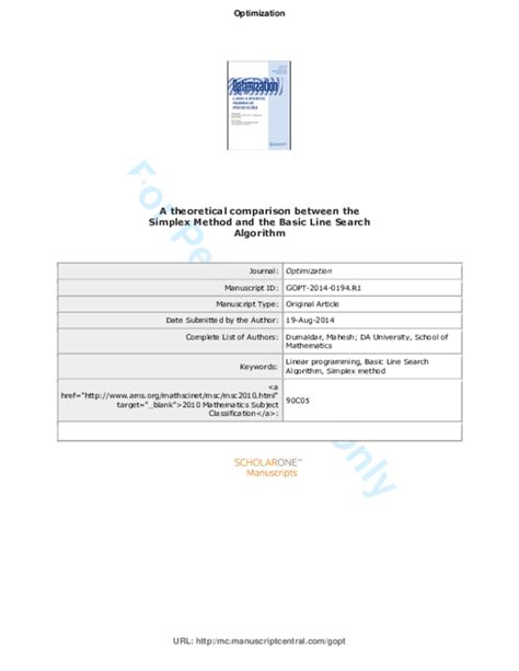 Pdf A Theoretical Comparison Between The Simplex Method And The Basic Line Search Algorithm