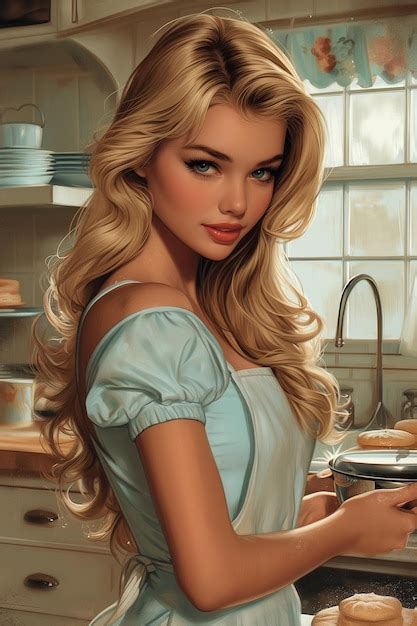 Premium Photo Cute Blonde Girl In Her Baking At Home Owns Her Own