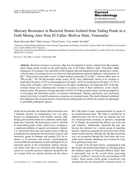 Pdf Mercury Resistance In Bacterial Strains Isolated From Tailing Ponds In A Gold Mining Area