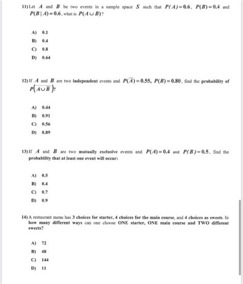 Solved 11 Let A And B Be Two Events In A Sample Space S