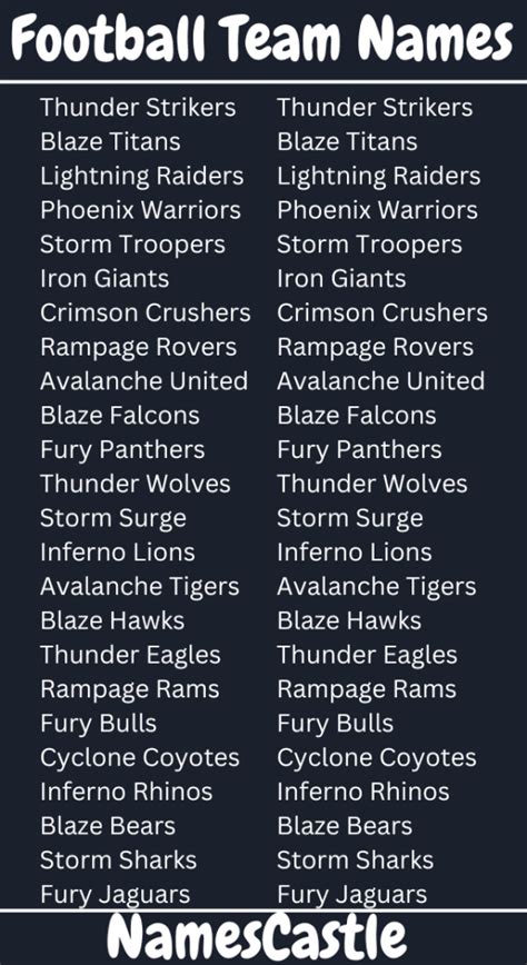 500 Football Team Names Unique Creative Stylish And Cool Idea