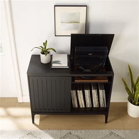 Crosley Furniture Asher Record Storage Media Console In Matte Black