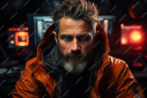 Premium Photo Portrait Of Cyberpunk System Administrator Programmer