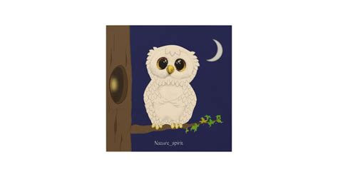 Cute White Owl And Crescent Moon On Navy Blue Wood Wall Art Zazzle