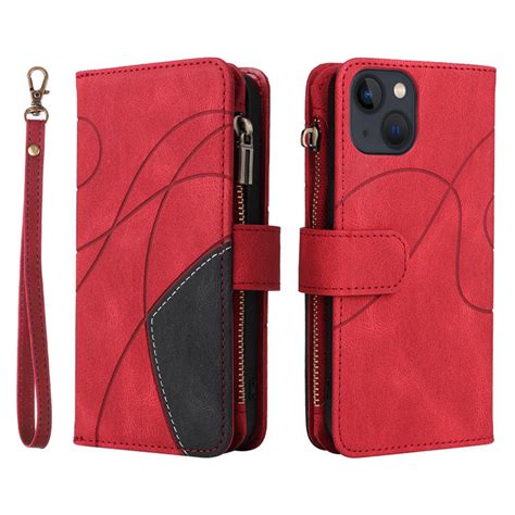 Iphone 13 Zipper Wallet Magnetic Stand Case Red