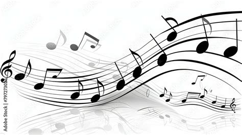Flowing Musical Notes On A Reflective Surface An Artistic
