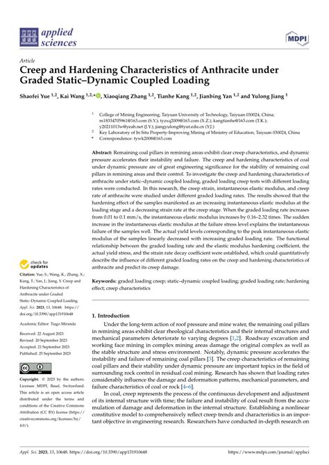 Pdf Creep And Hardening Characteristics Of Anthracite Under Graded Staticdynamic Coupled Loading