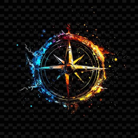 Premium Psd Translucent Watercolor Luminescent Compass Icon With Line
