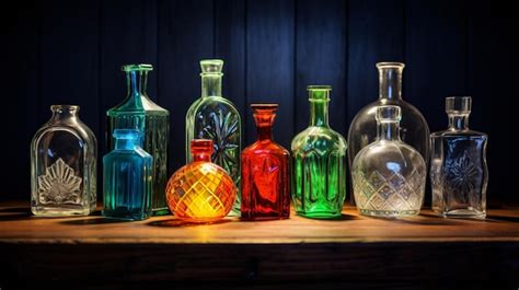 Premium Photo Assorted Glass Bottles On A Table