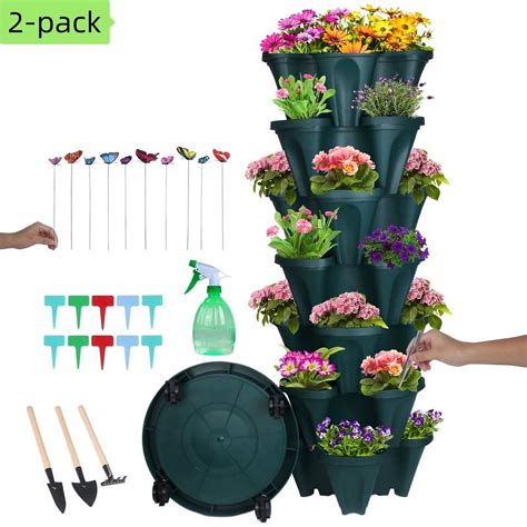 Dunchaty 2 Pack 7 Tier Stackable Vertical Planter Tower With Removable