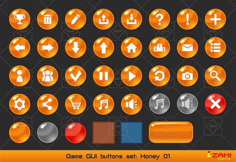 Game GUI Buttons Set Honey 01 GameDev Market