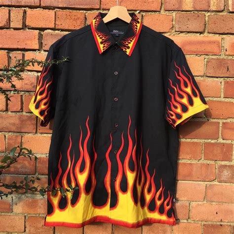 Black And Red Flame Pattern Bold Flame Design Shirt Flame Print