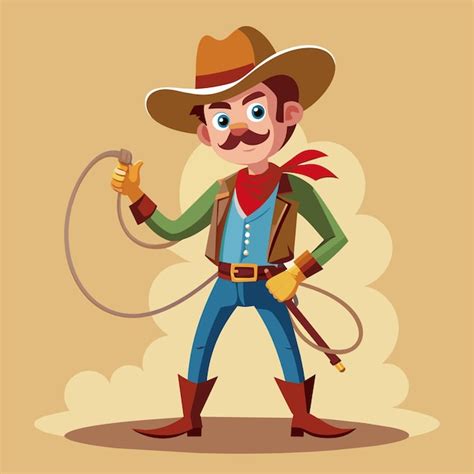 Un Dessin Animé Dun Cow Boy Avec Un Lasso Et Une Corde Vecteur Premium