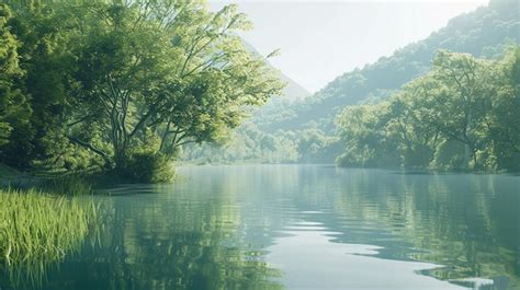 Premium Photo Tranquil River Bend Calm Waters Verdant Banks Nature