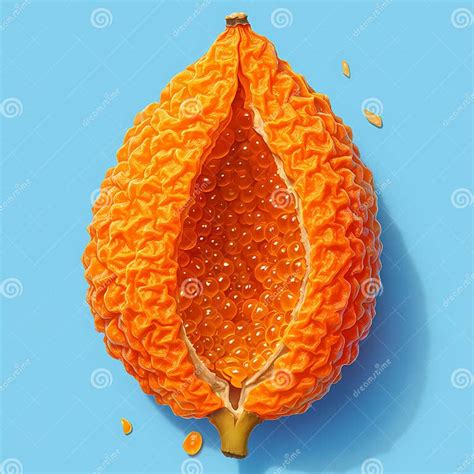 Delicate Orange Passion Fruit On Blue Background Stock Illustration