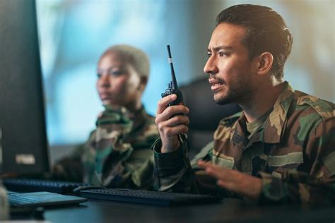 Premium Photo Walkie Talkie Communication And Military Team At The