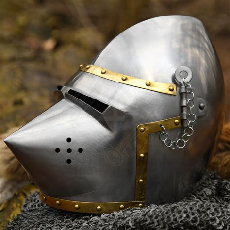Milanese Hounskull Bascinet With Brass Trim Knightly Helmet C 1390