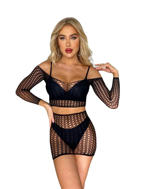 Revealing Sexy Blonde Lingerie Set Black Lingerie Mesh Couples Bra