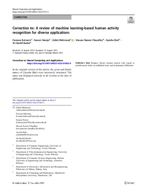 Pdf Correction To A Review Of Machine Learning Based Human Activity