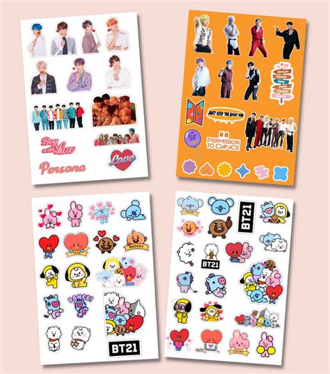 The K Fandom Bts Bt21 Sticker Set 4 Sticker Sheets 70 Total Stickers