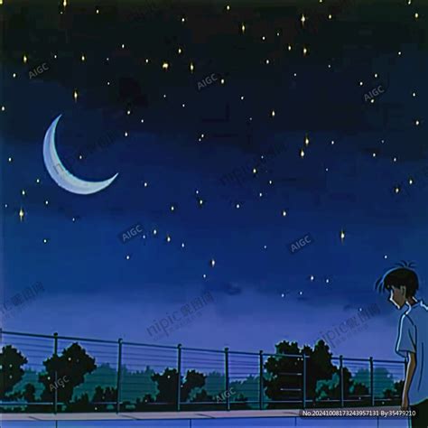 Ai创作图月夜 孤独 星空 夜景 动画 动漫 唯美 意境 夜晚 伤感 忧郁 静谧 思念 怀旧 温柔 浪漫 治愈 治愈系 梦幻 暗夜 月光 夜晚