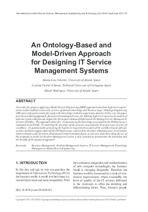 Pdf An Ontology Based And Model Driven Approach For Designing It Service Management Systems