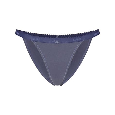 Lightweight Cotton Logo Picot String Bikini Steel Blue