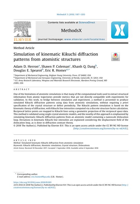 Pdf Simulation Of Kinematic Kikuchi Diffraction Patterns From Atomistic Structures