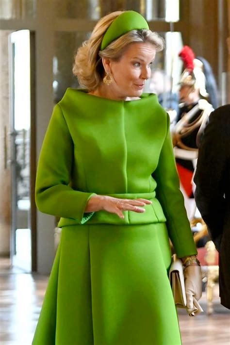 Queen Mathilde In A Natan Green Ensemble In Paris