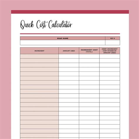 Printable Soap Making Cost Calculator Plan Print Land