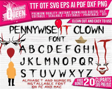 Pennywise Svg Font Ttf Otf Stephen King It Movie Georgie Etsy