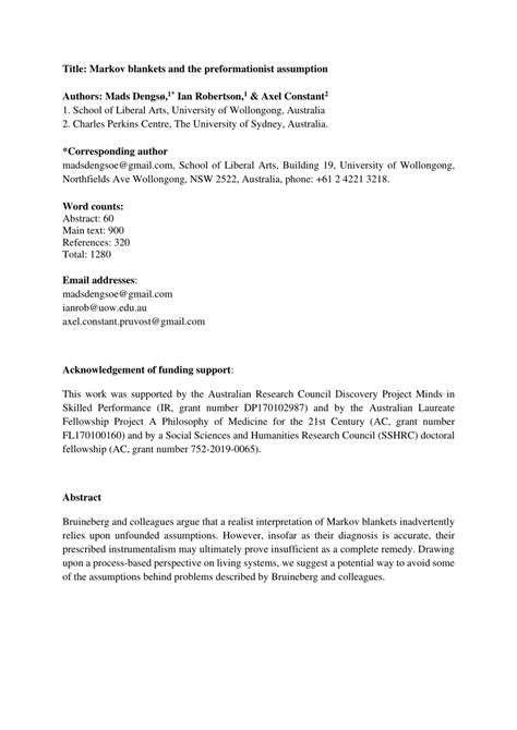 Pdf Markov Blankets And The Preformationist Assumption